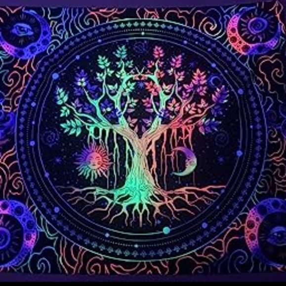 Wall Decor | Blacklight Tree Of Life Tapestry Trippy Sun And Moon ...